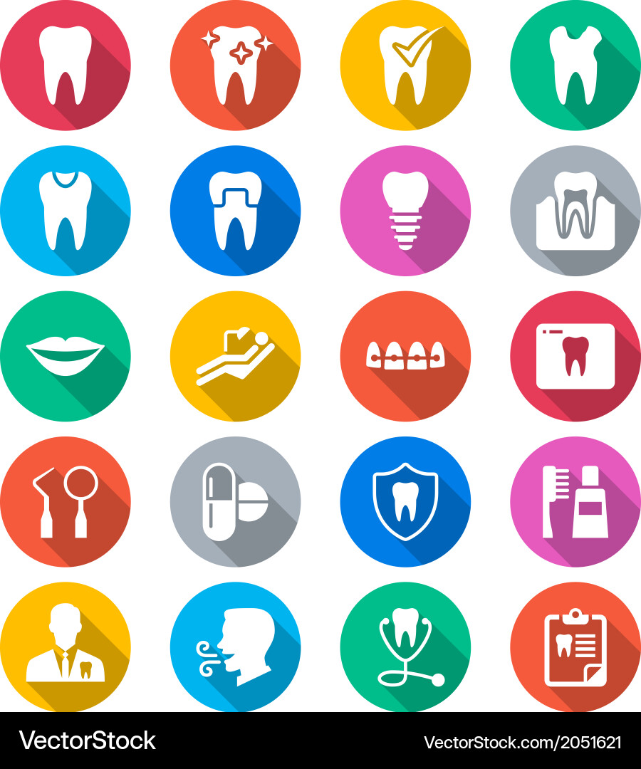 Dental flat color icons Royalty Free Vector Image