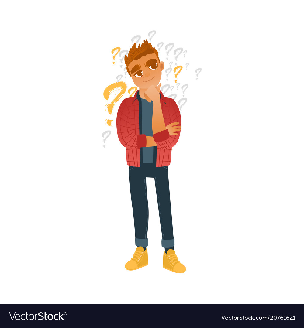 Flat young caucasian thinking Royalty Free Vector Image