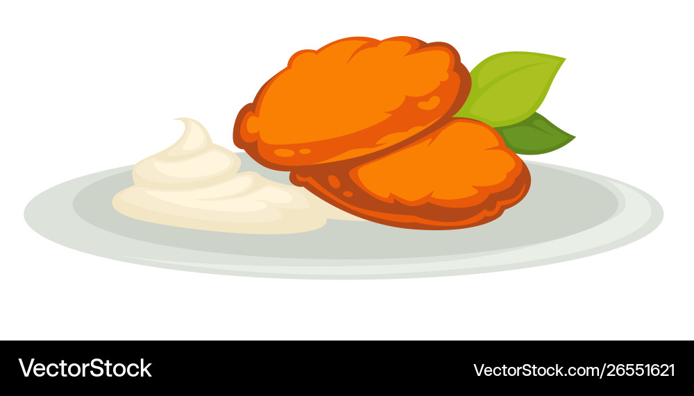 Pumpkin cutlets and sour cream on plate isolated Vector Image