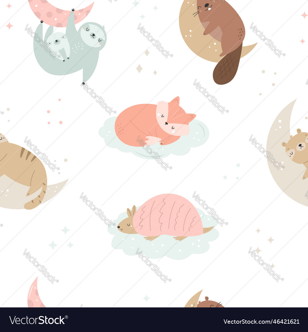 Seamless pattern with cute sleeping animals Vector Image