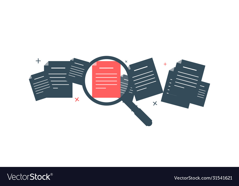 Set documents or contracts with magnifying Vector Image