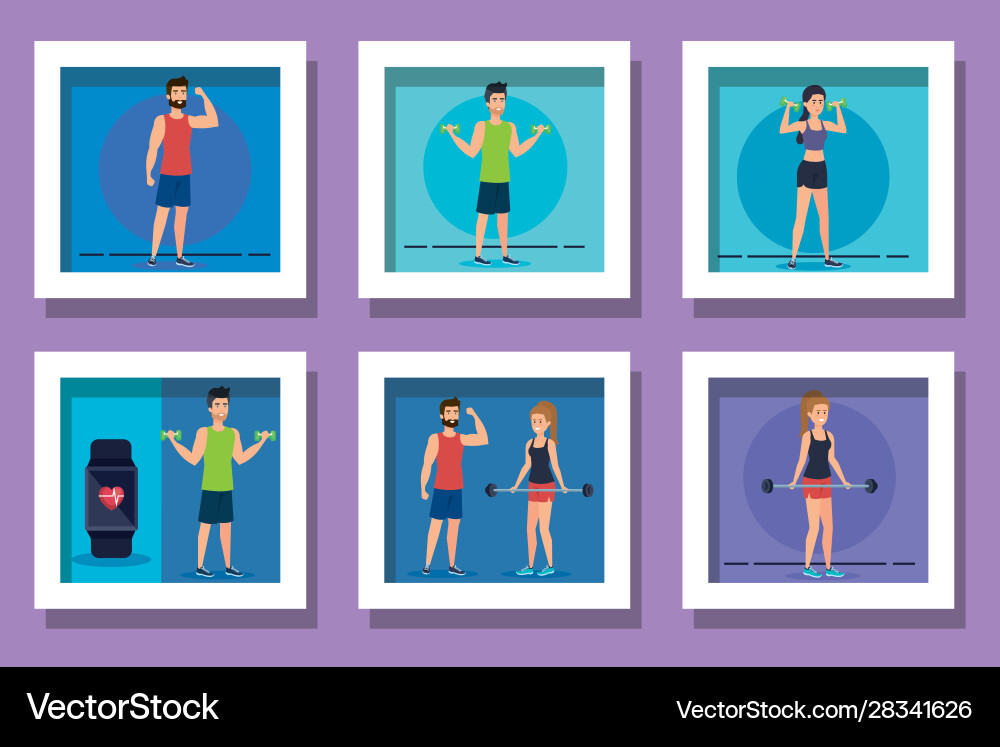 Bundle designs athletes and icons Royalty Free Vector Image