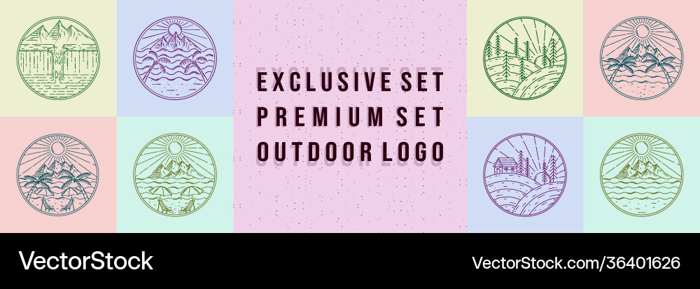 Exclusive set outdoor logo design premium Vector Image