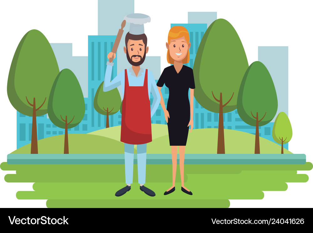 Labor day couple cartoon Royalty Free Vector Image