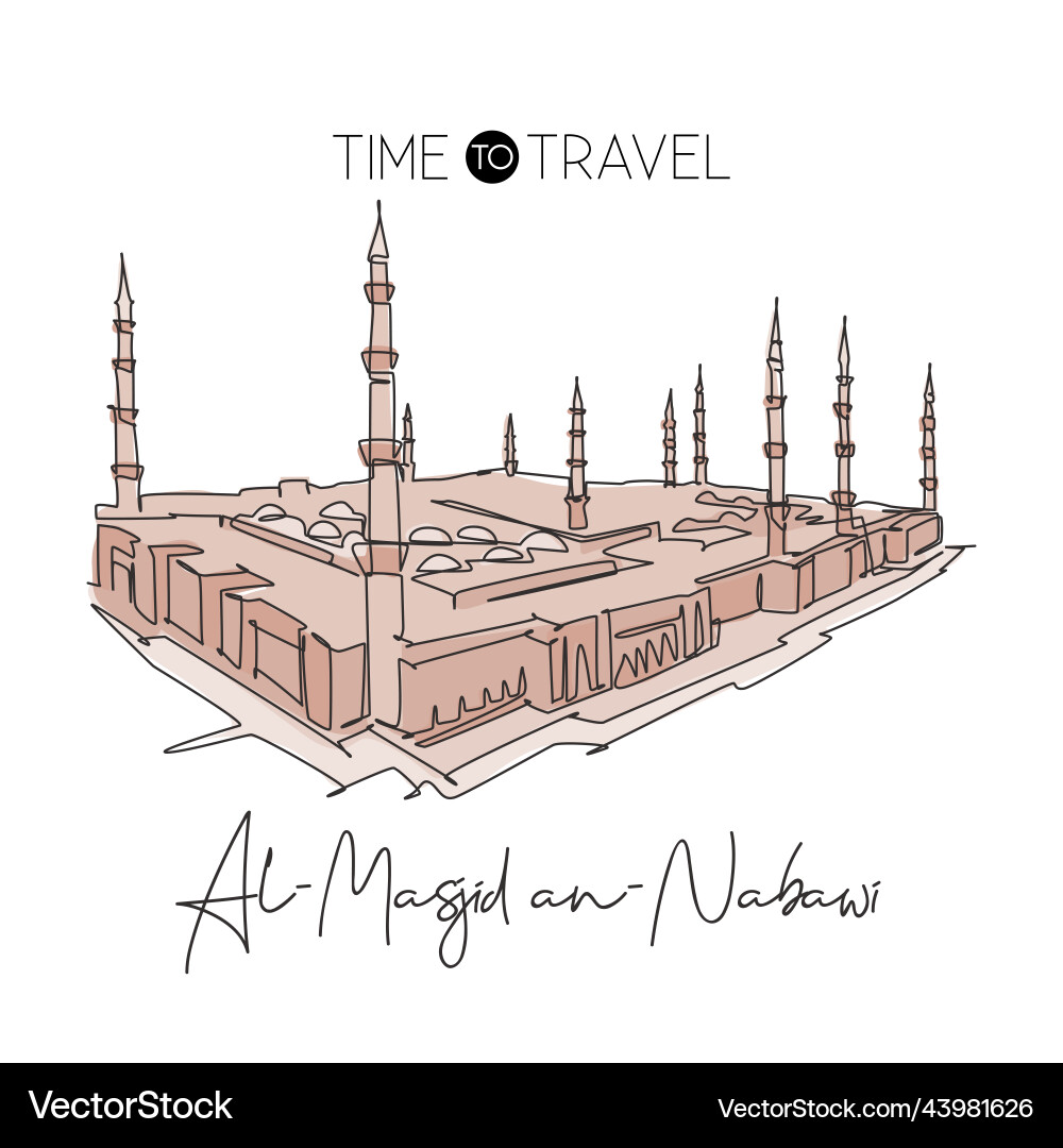 One continuous line drawing masjidil an nabawi Vector Image
