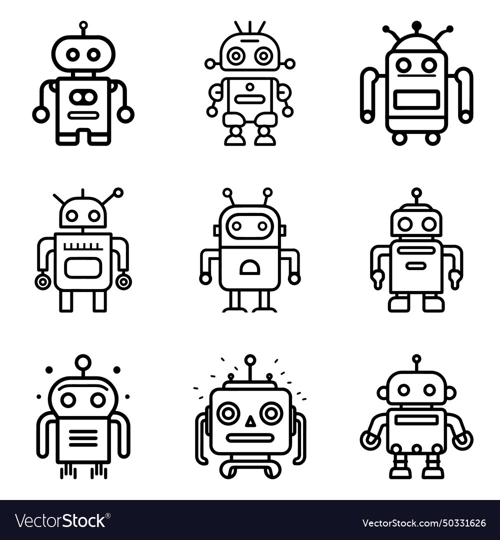 Robots flat icon set isolated on white background Vector Image