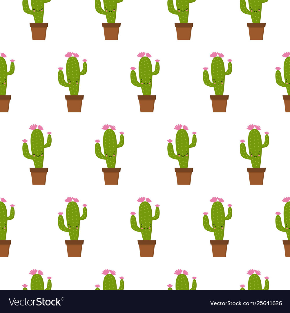 Seamless pattern with cute kawaii cactus Vector Image