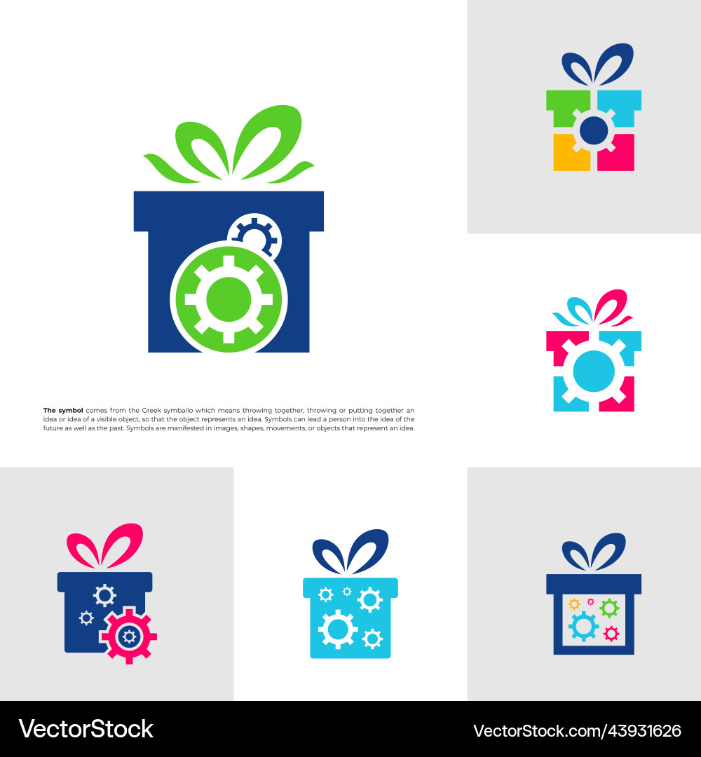Set of gift gear logo design template Royalty Free Vector