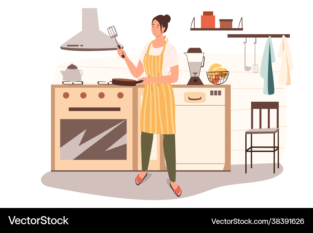 Woman cooks at home kitchen web concept Royalty Free Vector