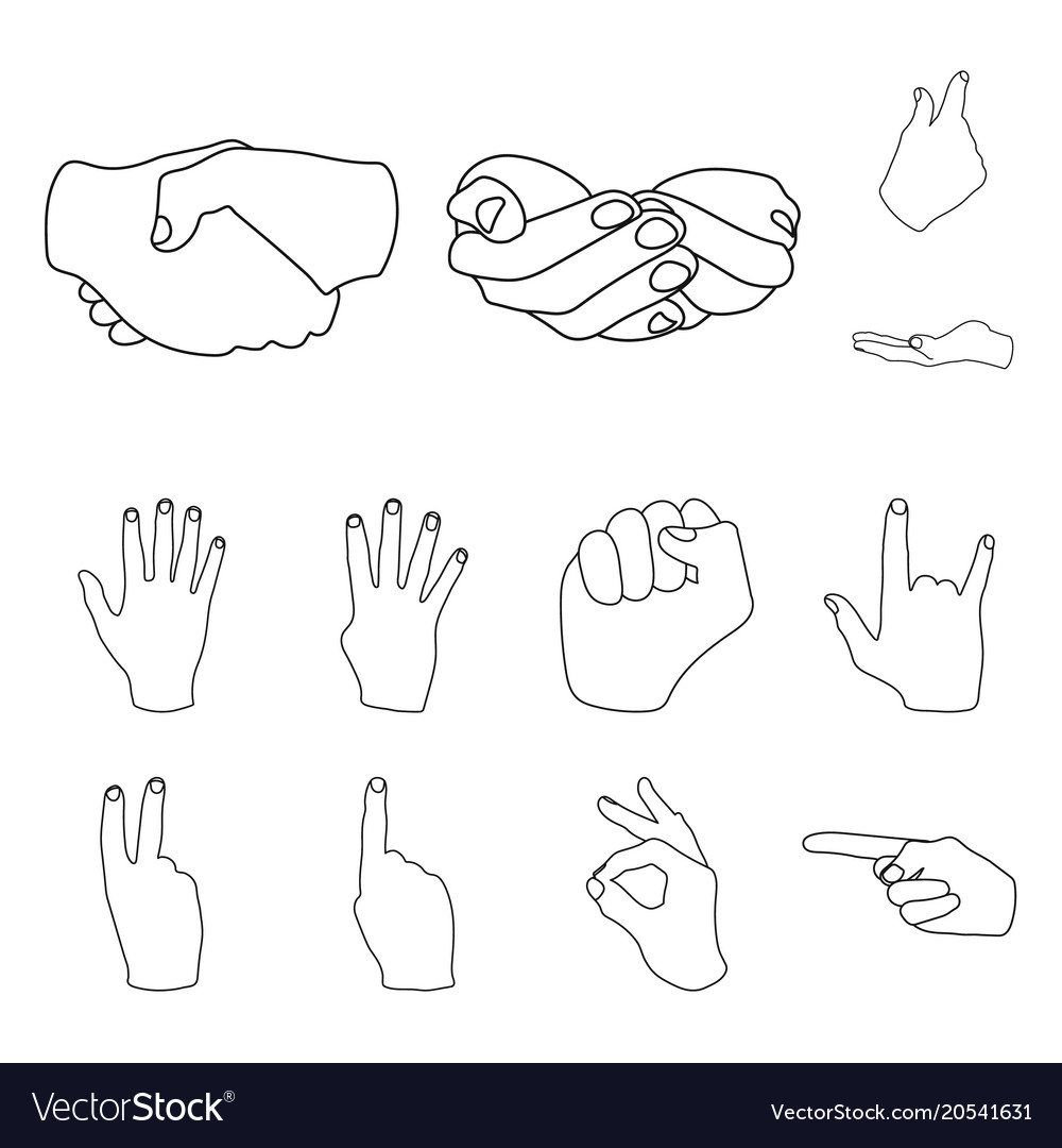 Hand gesture outline icons in set collection Vector Image