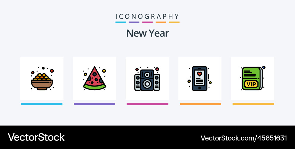 New year line filled 5 icon pack including year Vector Image