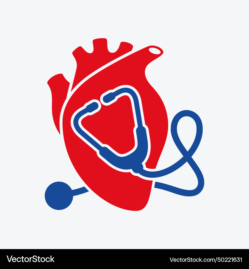 Red human heart and blue stethoscope icon Vector Image