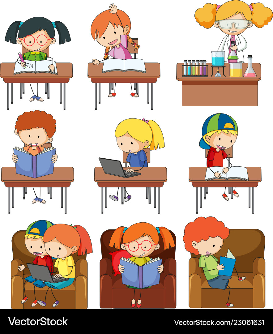 Set of children studying Royalty Free Vector Image
