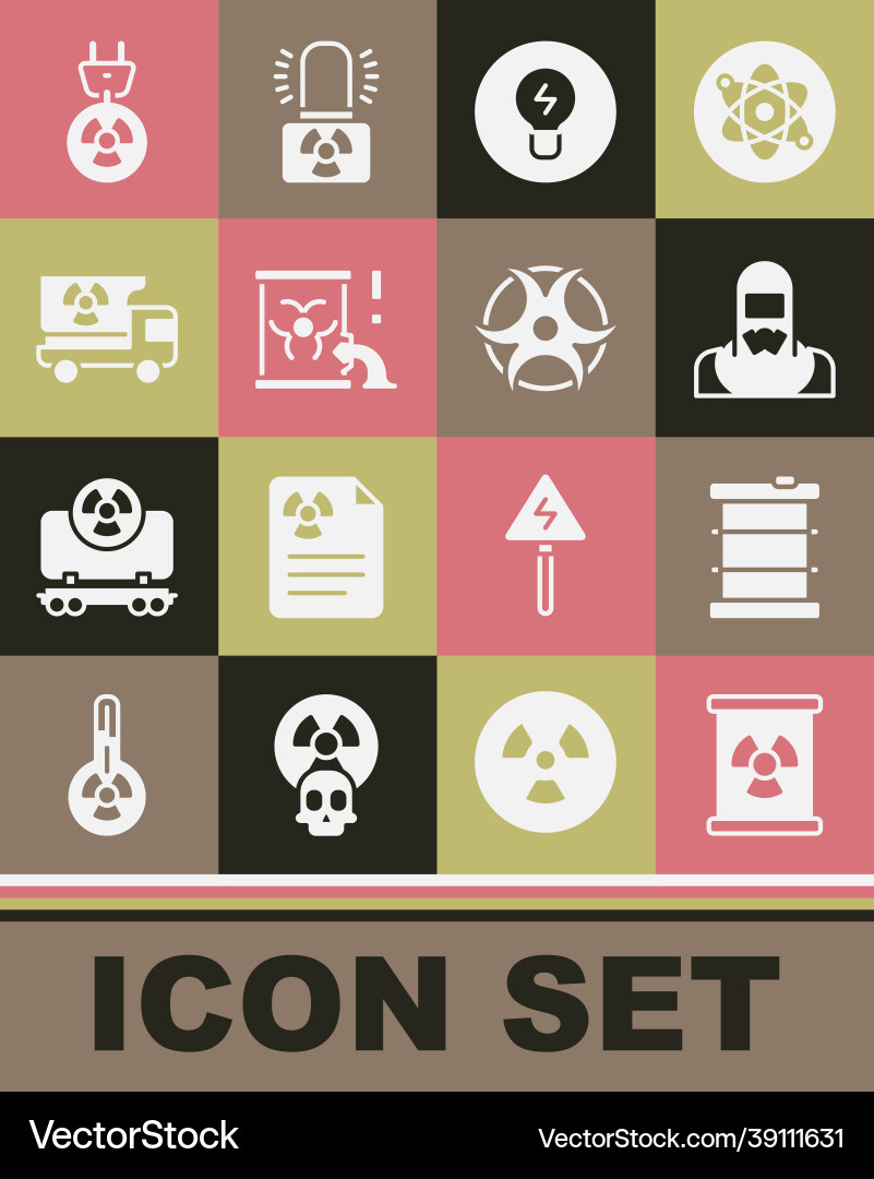Set radioactive waste in barrel nuclear reactor Vector Image