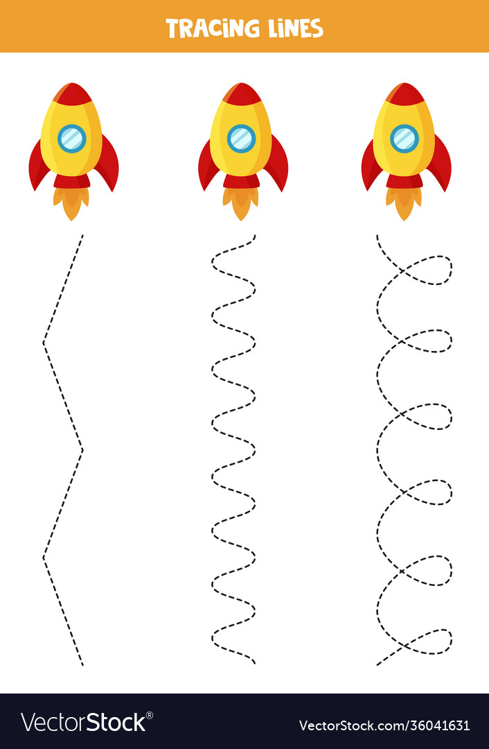 Trace lines with cartoon space rocket Royalty Free Vector
