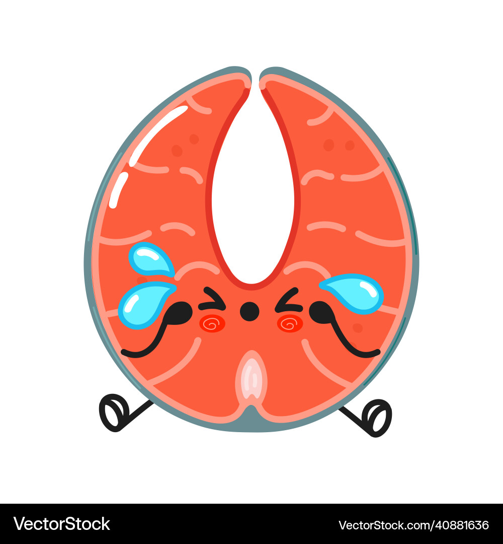 Cute sad and crying red fish salmon character Vector Image