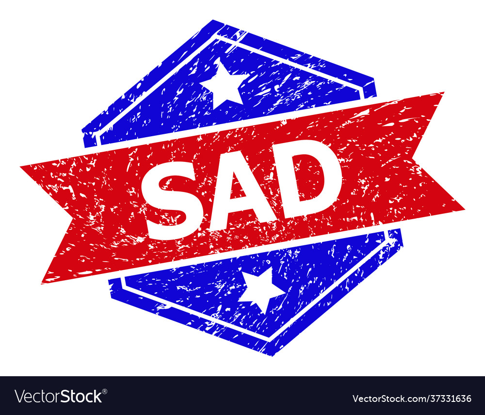 Hexagonal bicolor sad seal with grunged surface Vector Image Hexagonal bicolor sad seal with grunged surface Vector Image