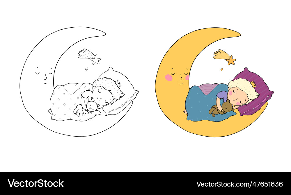 Little prince is sleeping on the moon cute Vector Image