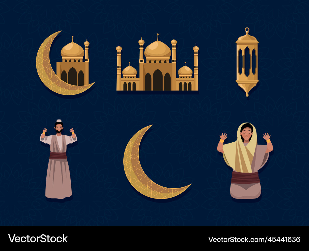 Mosque and muslim icons Royalty Free Vector Image