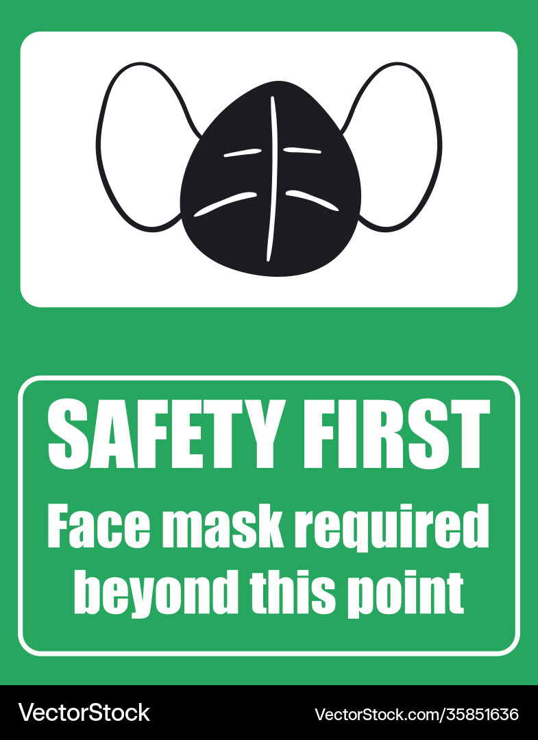 Safety first with facemask in road sign Royalty Free Vector