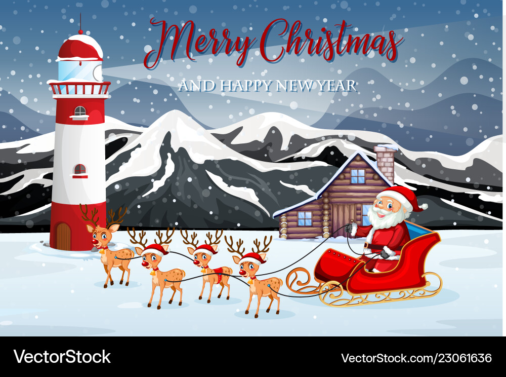 Santa riding sleigh in nature Royalty Free Vector Image