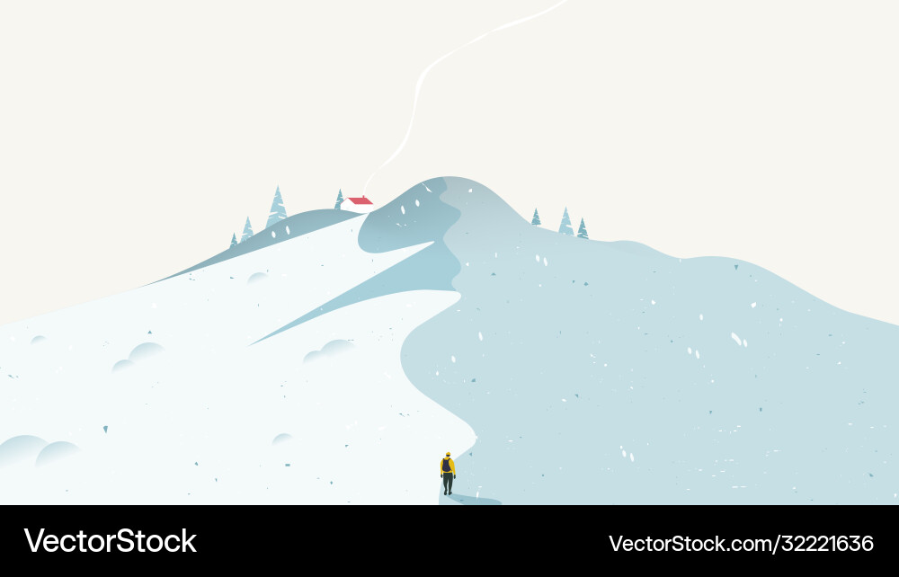 Winter scenery landscape man climbing snow Vector Image