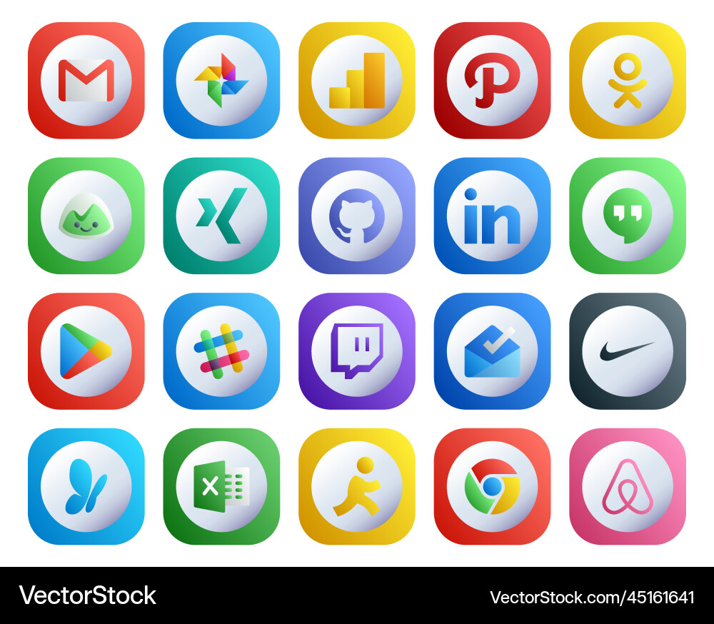 20 social media icon pack including inbox chat Vector Image