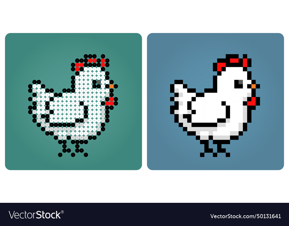 8 bit pixel chicken cute animal for game assets Vector Image