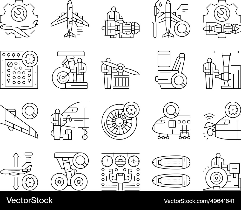 Aircraft mechanic icons set Royalty Free Vector Image