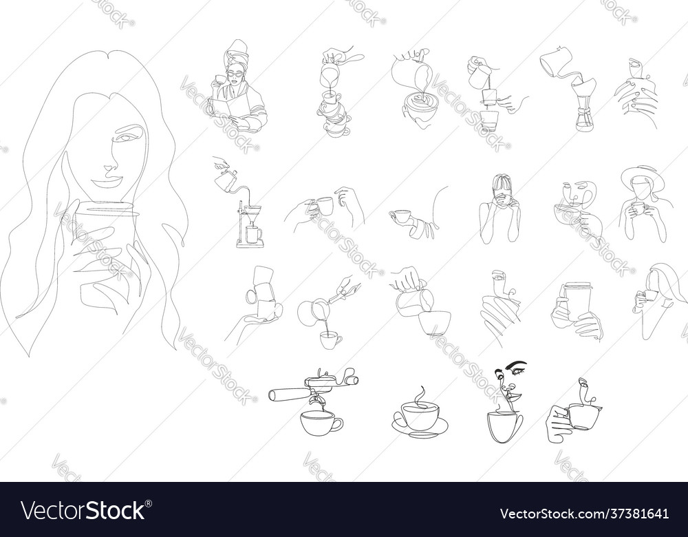 Continuous line drawing cup coffee Royalty Free Vector Image Continuous line drawing cup coffee Royalty Free Vector Image