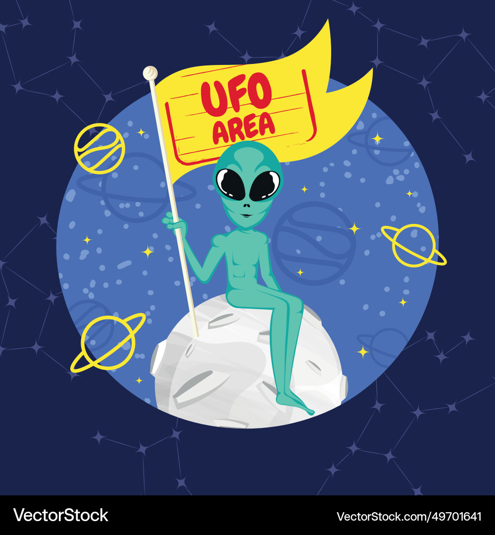Cute cartoon alien ufo sticker Royalty Free Vector Image