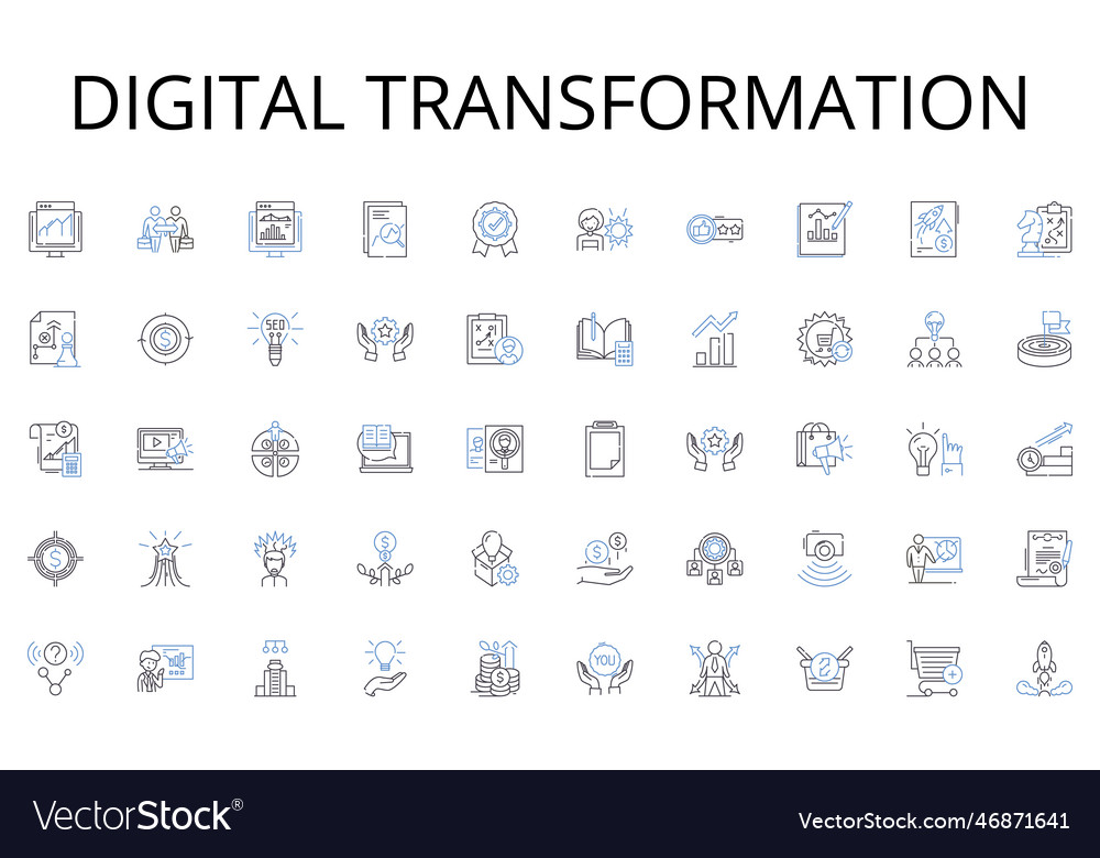 Digital Transformation Line Icons Collection Vector Image