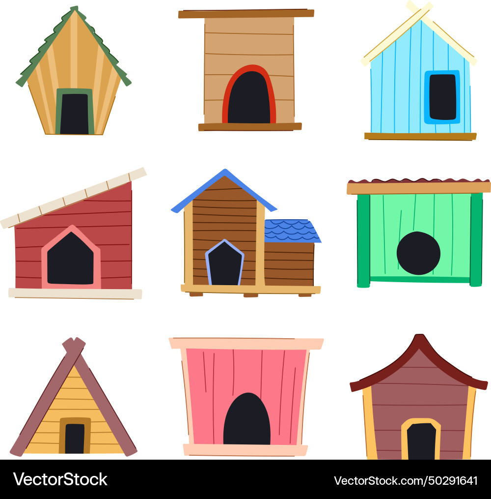 Dog house set cartoon Royalty Free Vector Image