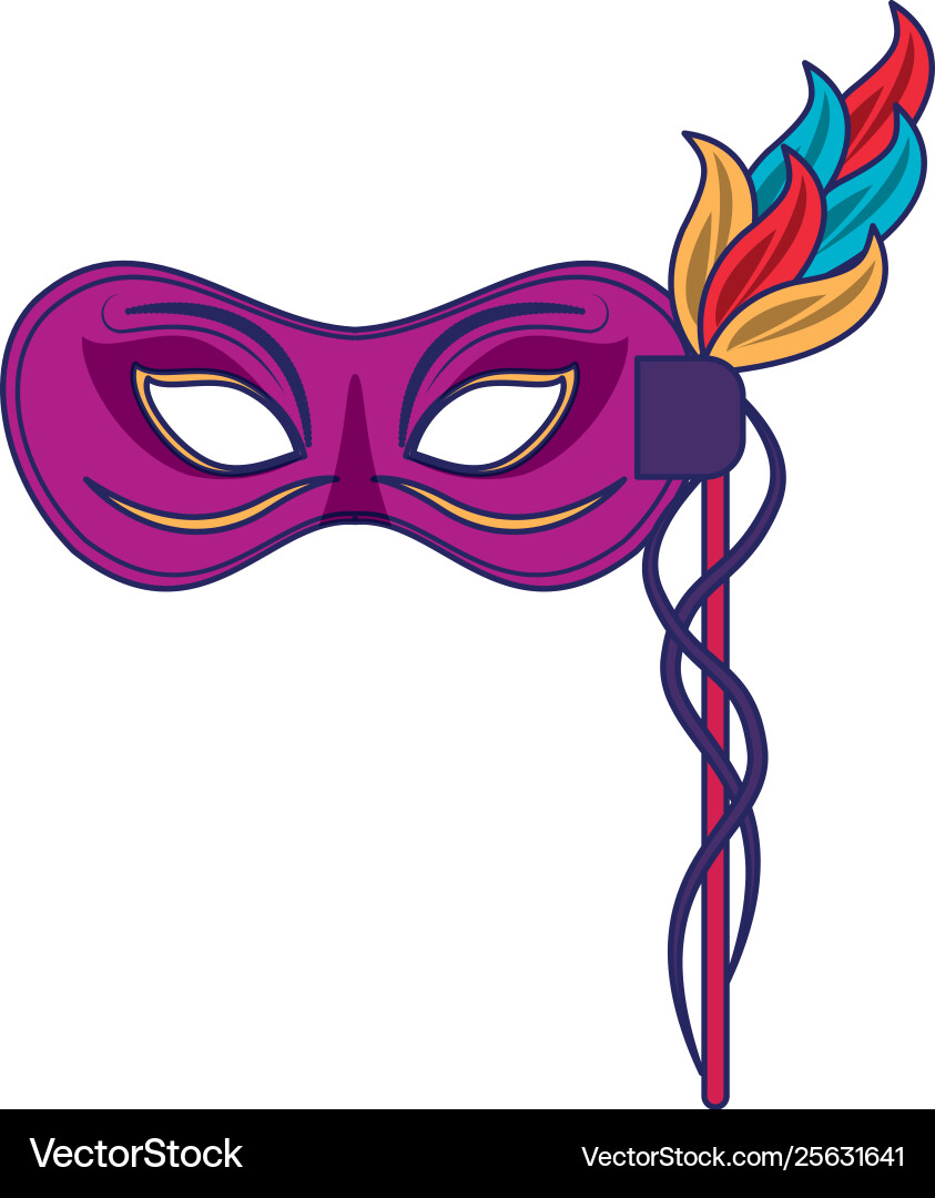 Festival mask with feathers blue lines Royalty Free Vector