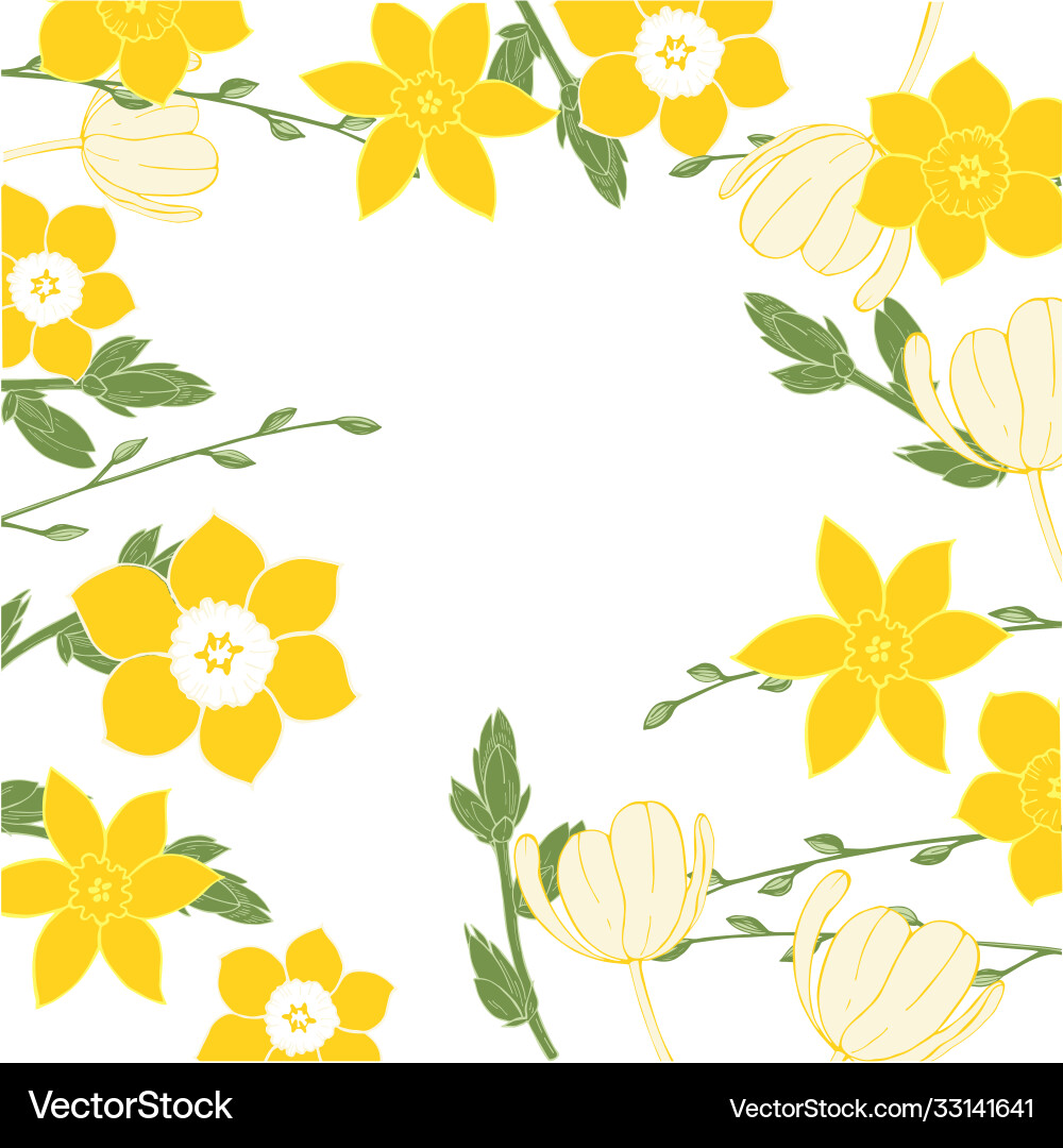Floral background with hand-drawn spring flowers Vector Image