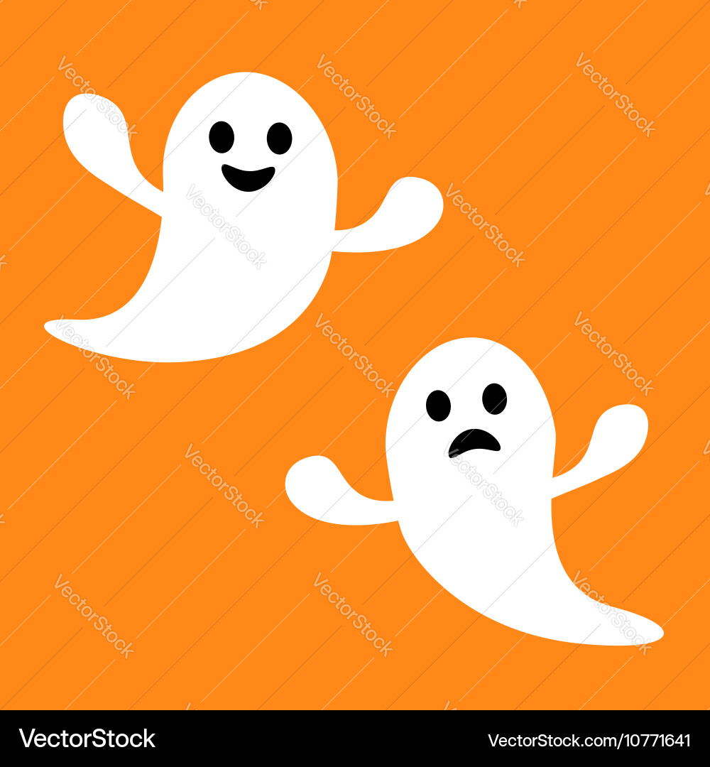 Funny flying ghost smiling and sad face happy Vector Image