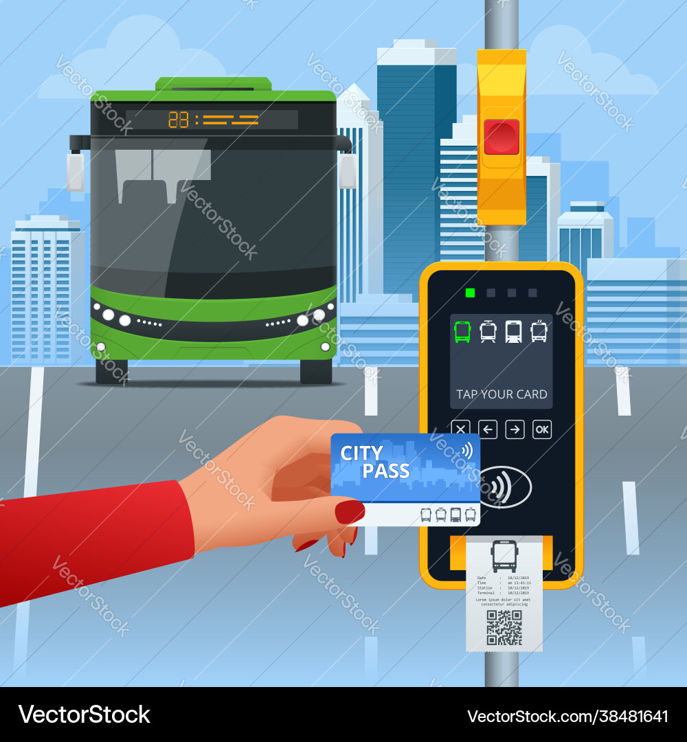 Hand using paper smart card ticket to pay money Vector Image