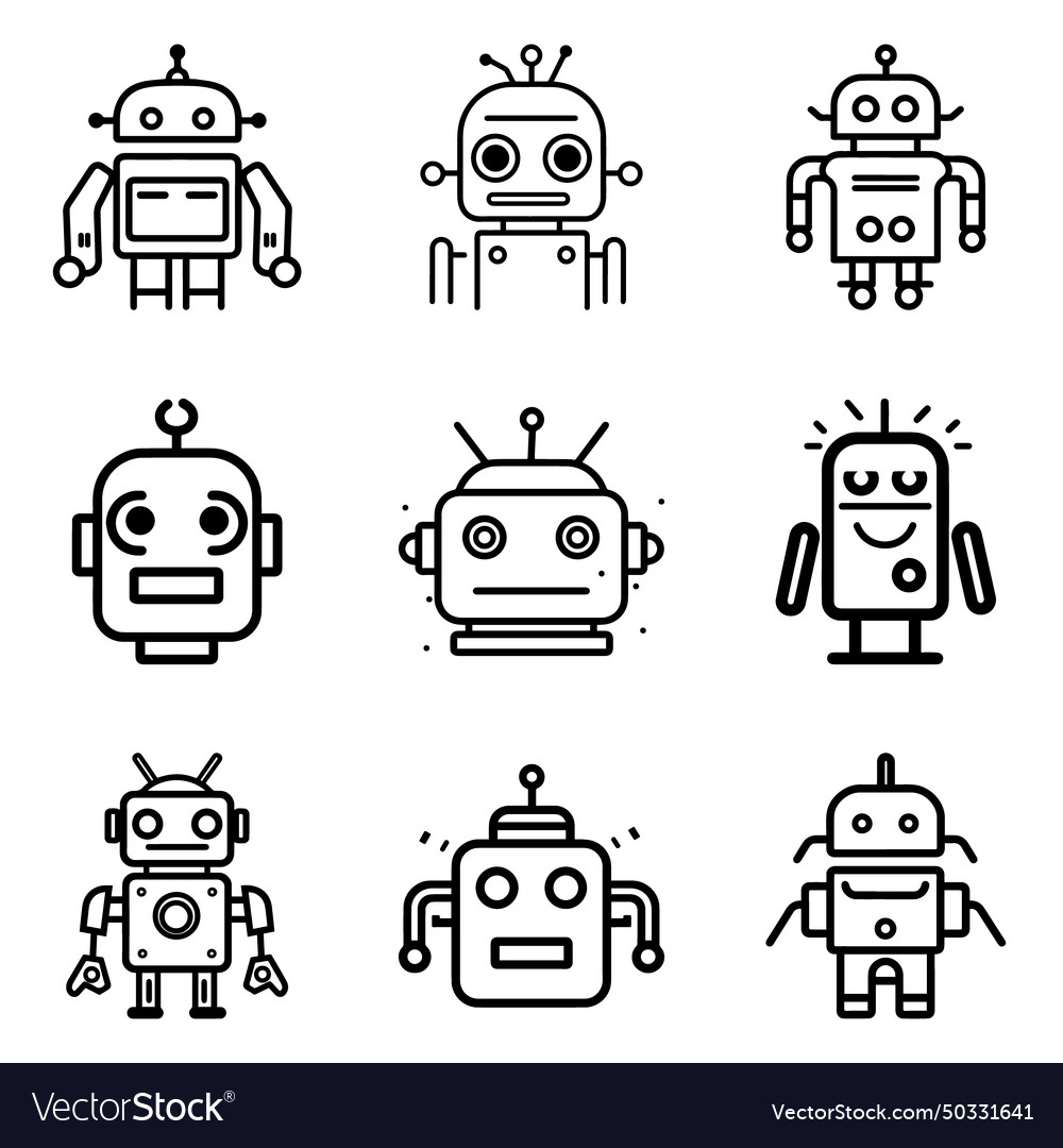 Robots flat icon set isolated on white background Vector Image