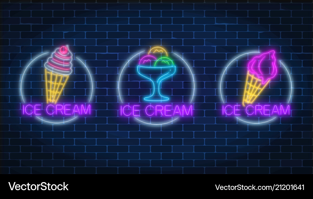 Set of three neon glowing signs different Vector Image