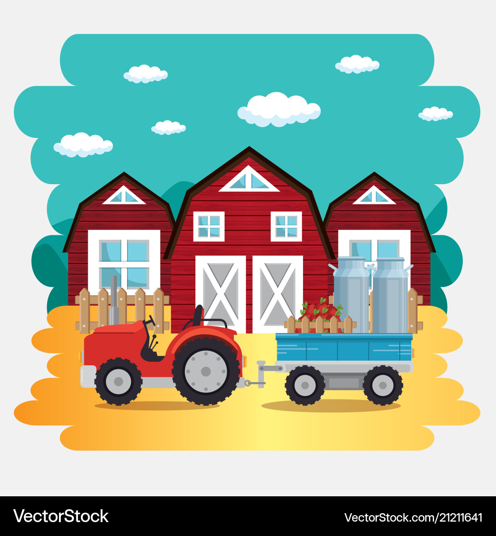 Tractor in the farm scene Royalty Free Vector Image