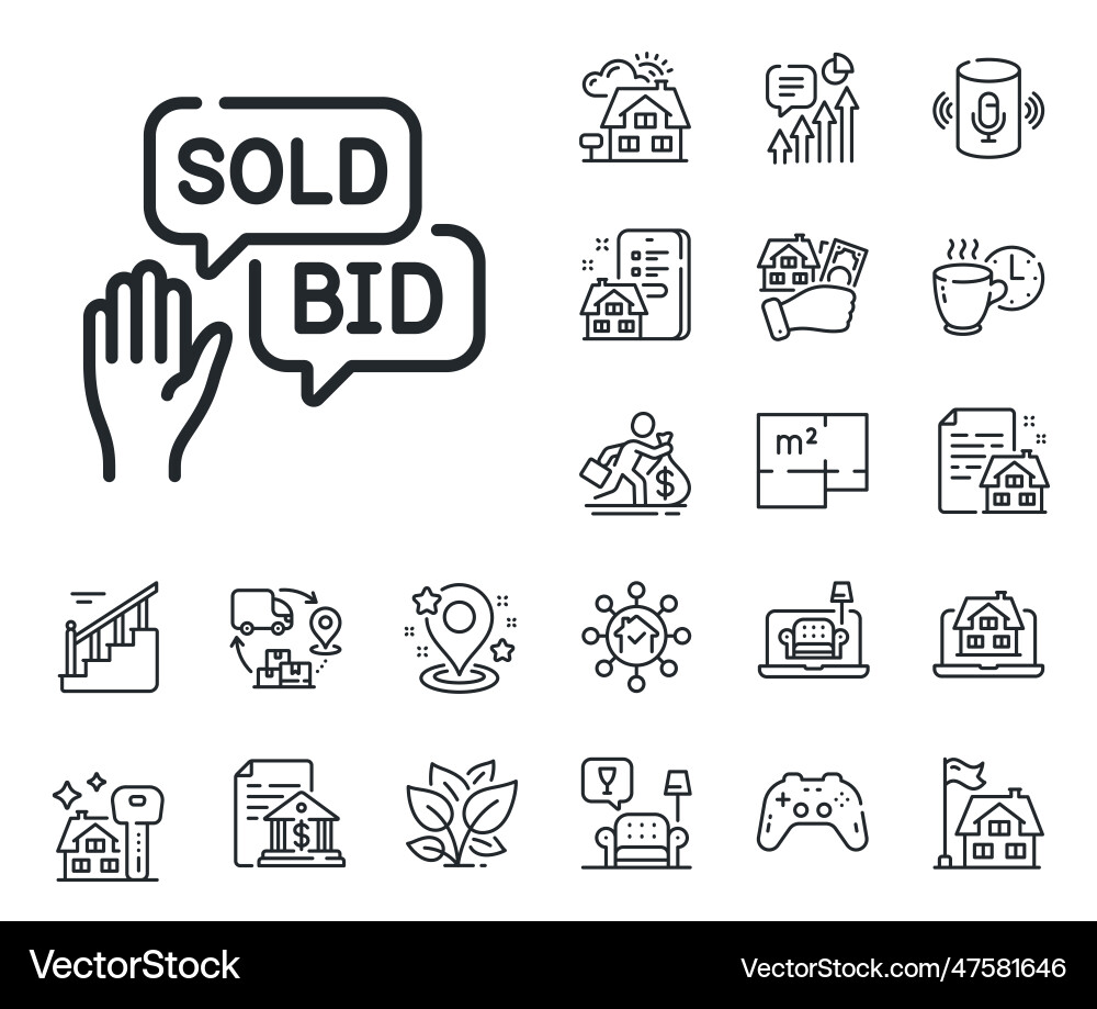 Bid offer line icon auction sign floor plan Vector Image