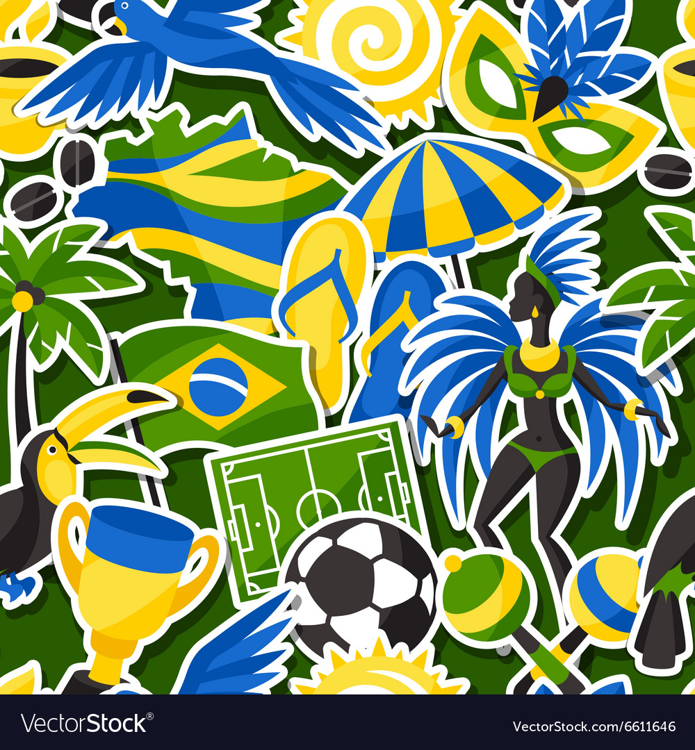Brazil seamless pattern with sticker objects Vector Image