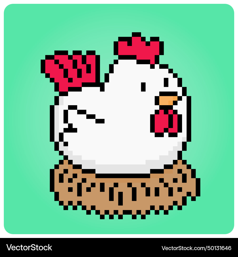 Chicken pixel art is incubating the eggs cute Vector Image