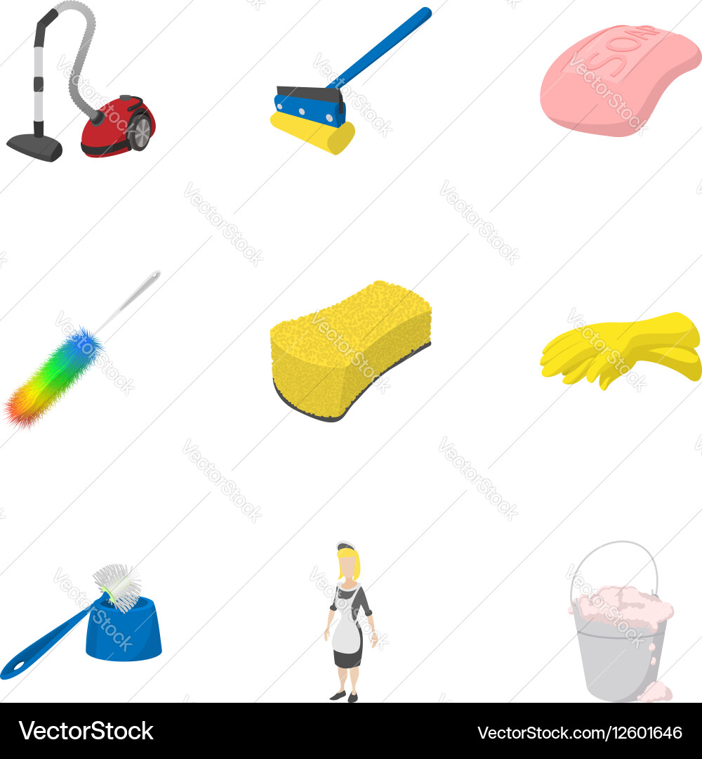 Cleaning icons set cartoon style Royalty Free Vector Image