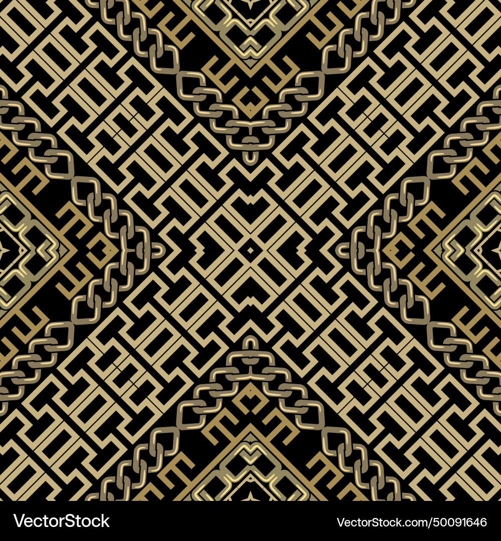 Greek seamless fabric pattern with golden chains Vector Image