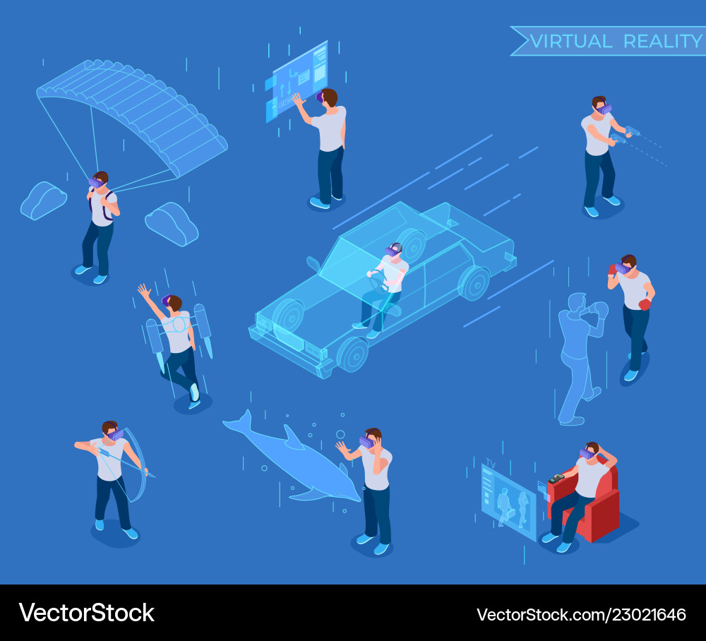 People in virtual reality man in headset vr Vector Image