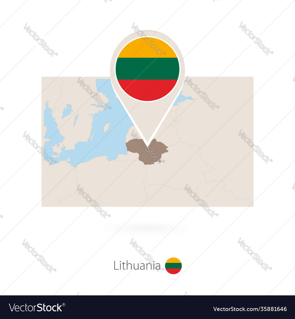Rectangular map lithuania with pin icon Royalty Free Vector