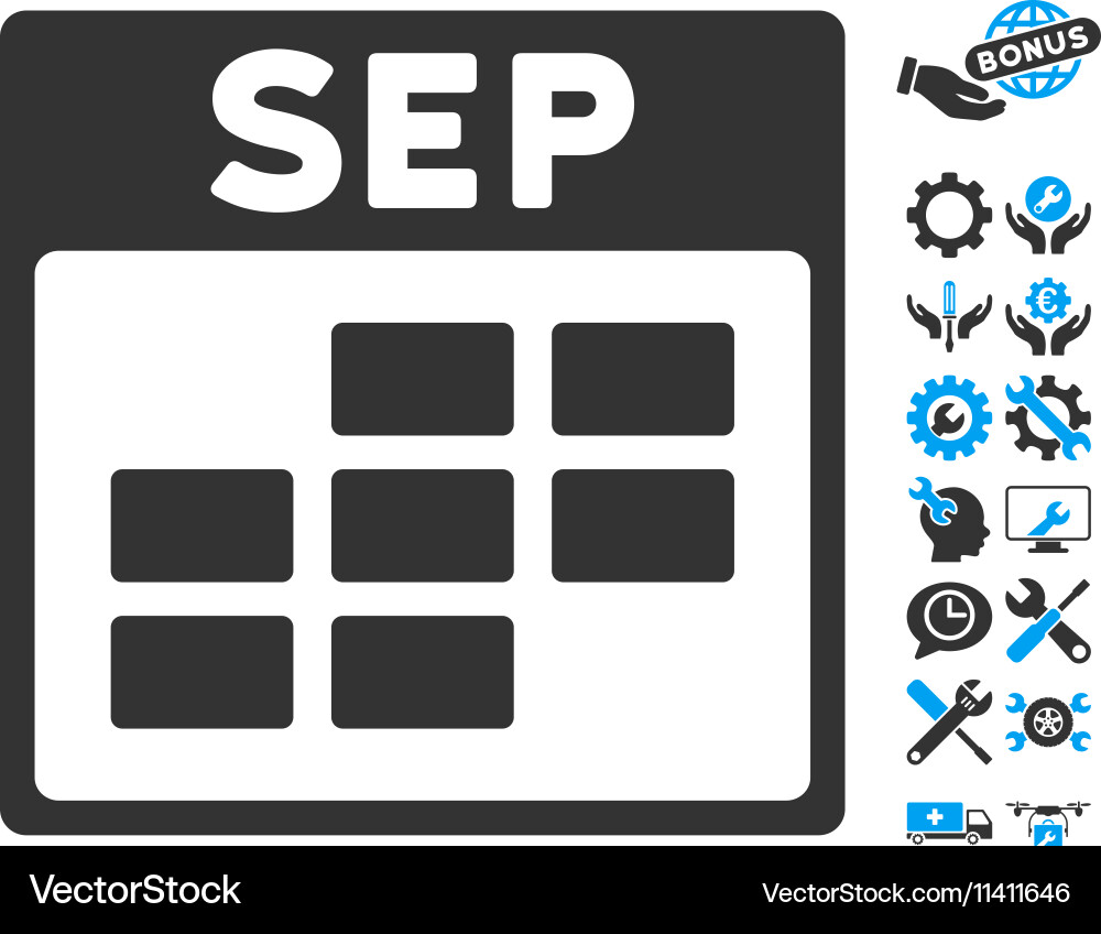September calendar grid icon with bonus Royalty Free Vector