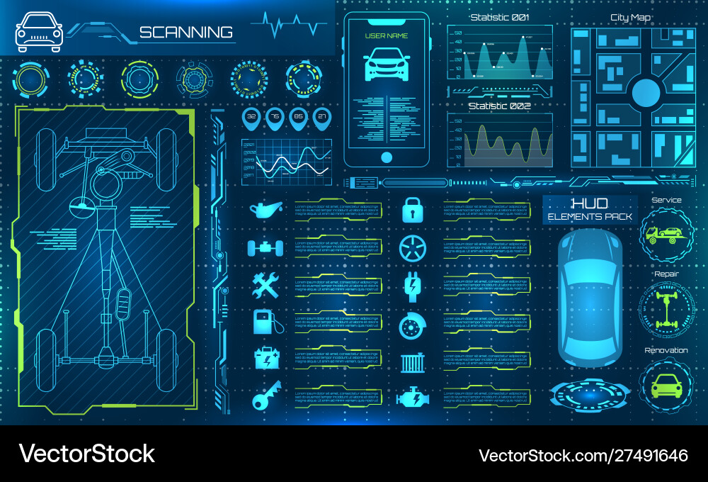 Set hud elements car service repair infographics Vector Image
