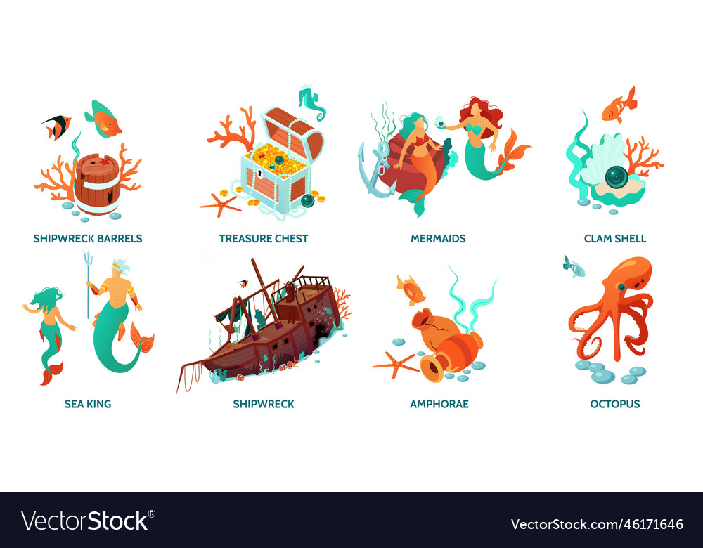 Underwater world isometric compositions Royalty Free Vector Underwater world isometric compositions Royalty Free Vector